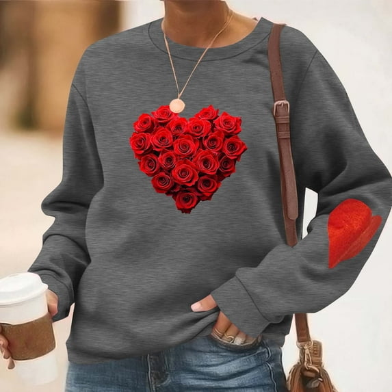 FDGIU ‌Women's Love Heart Sweatshirt, Valentine's Day Graphic Tee Long ...