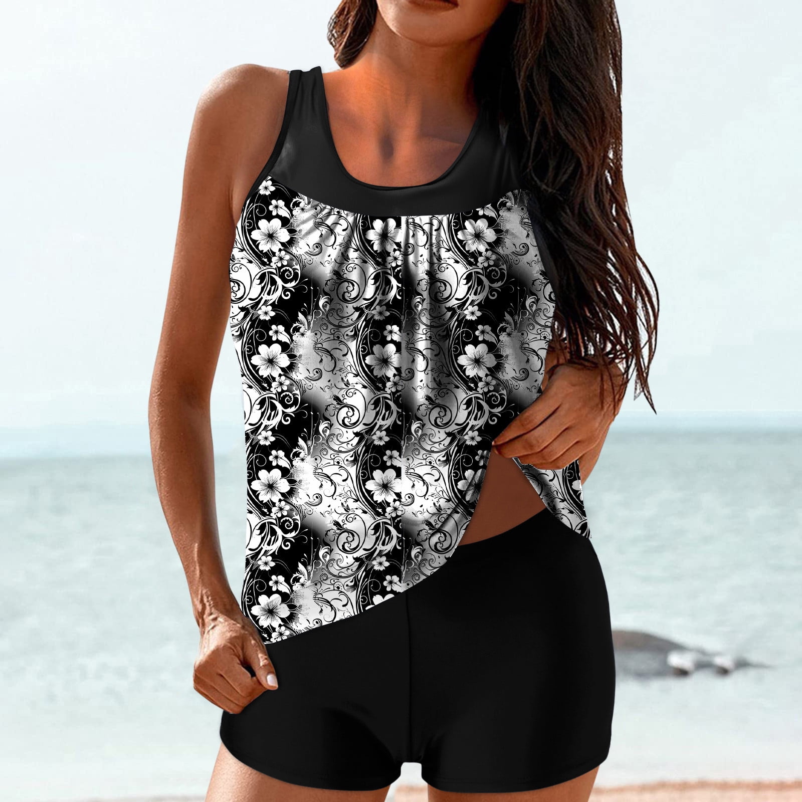 FDGIU Women's Modest Tankini Set - Tummy Control Tank Top & Shorts with ...