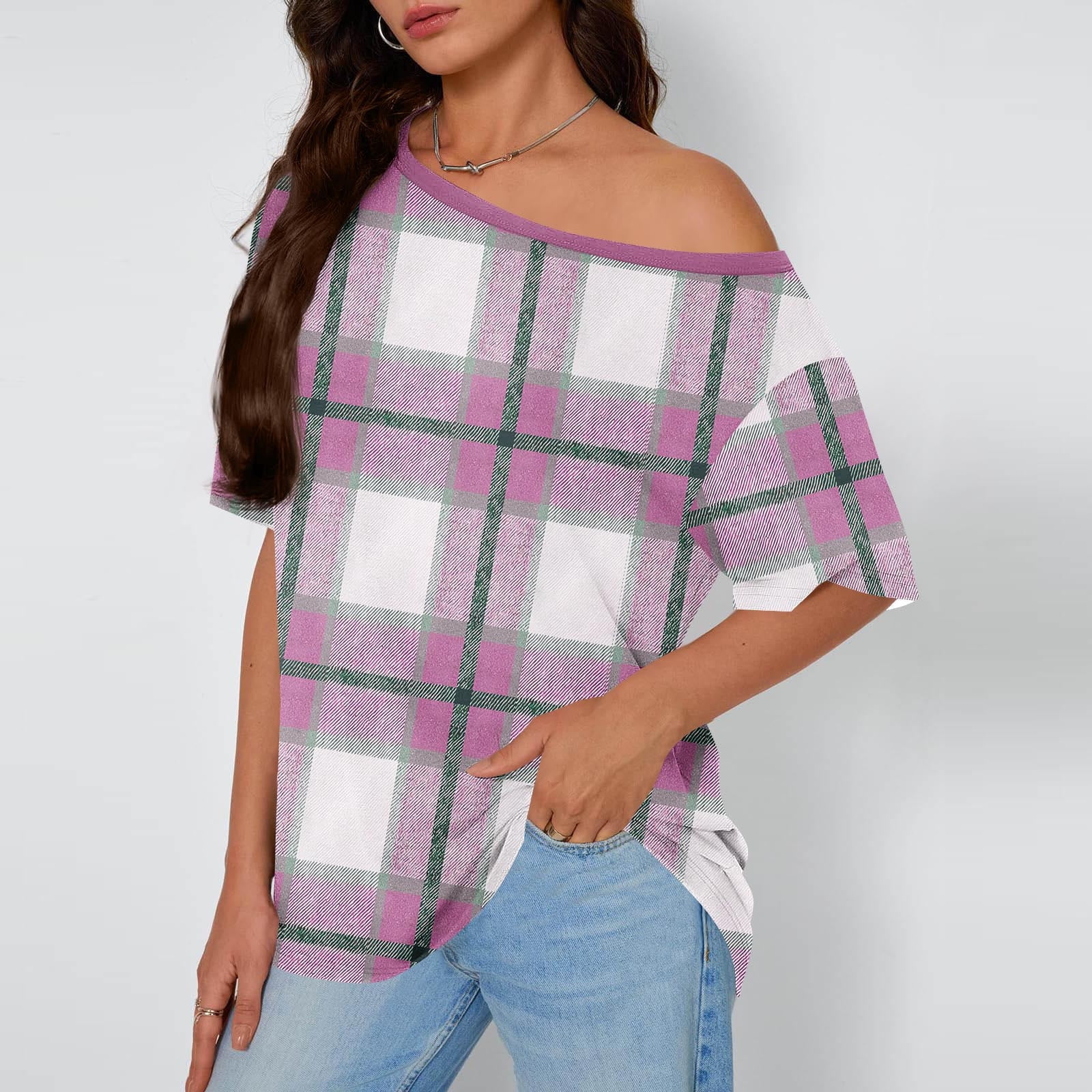 FDGIU Women's Off Shoulder Oversized T-Shirt - Short Sleeve Tee Summer ...