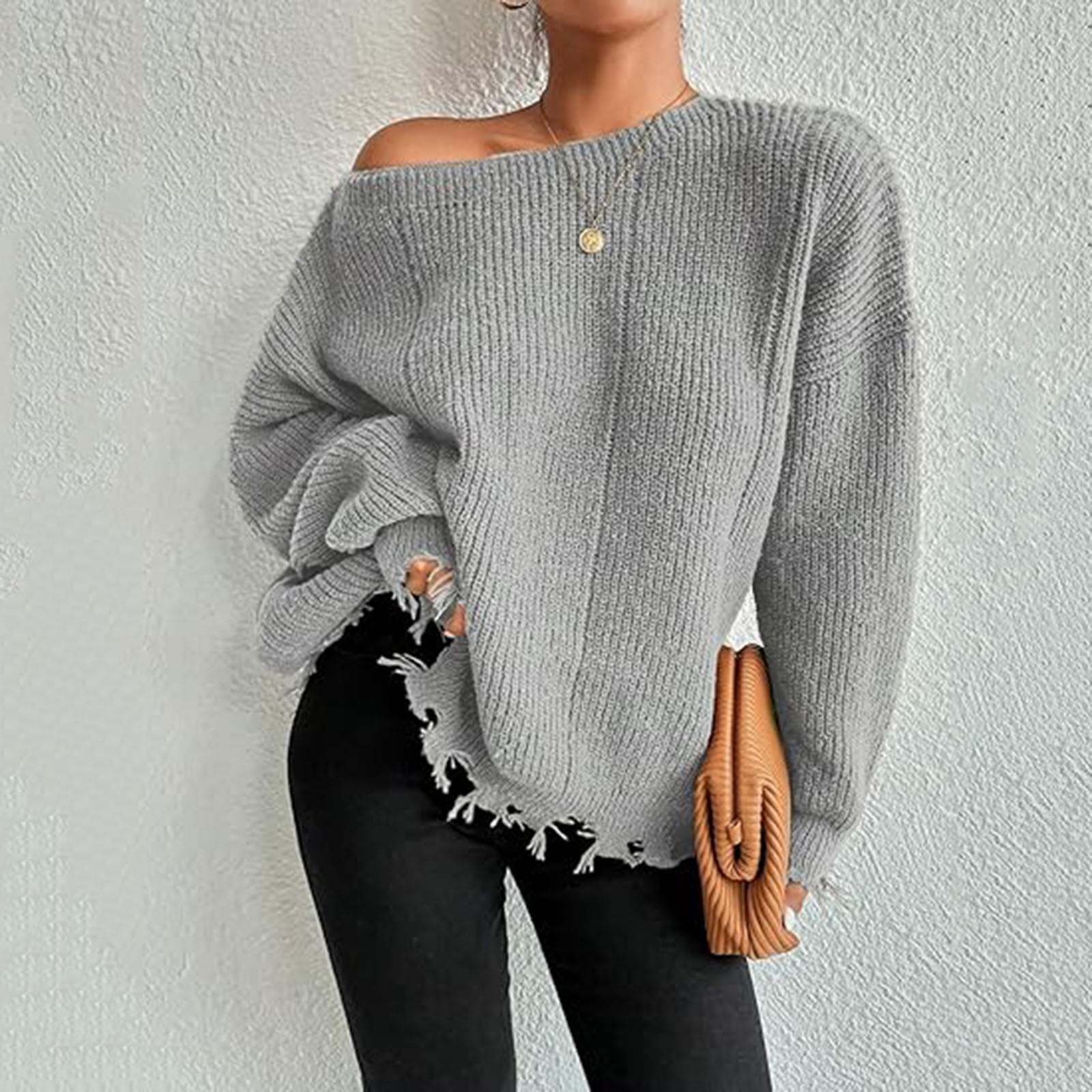 FDGIU Women's Oversized Knit Sweater 2025 - Chunky Solid Color Crew ...