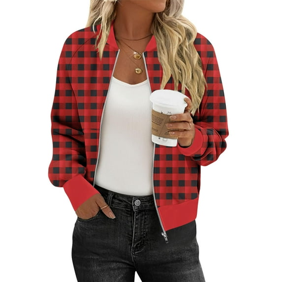 FDGIU Women's Plaid Flannel Hooded Shacket - Long Sleeve Zipper ...