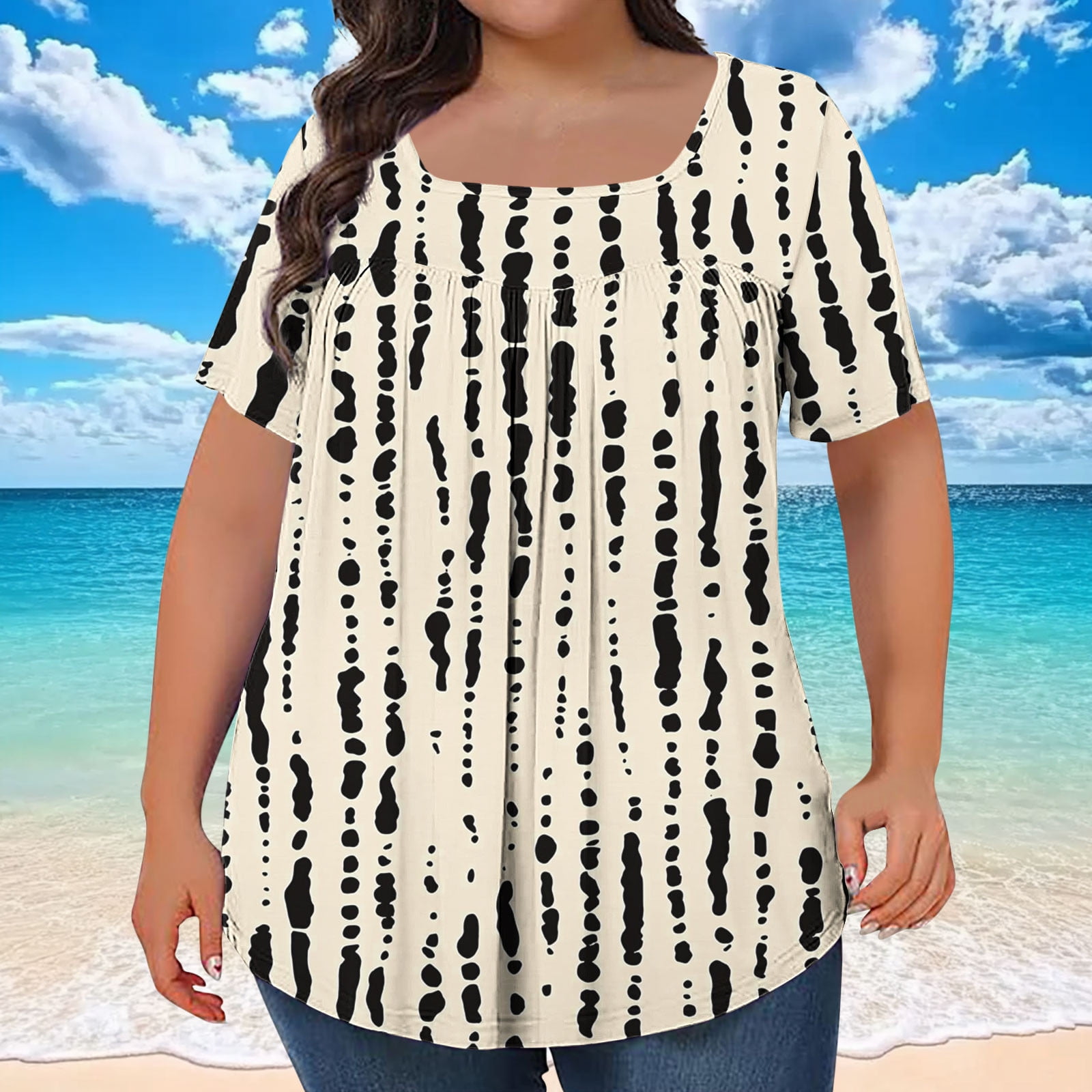 FDGIU Women's Plus Size Summer Tunic Tops 2025 - Soft V-Neck Short ...