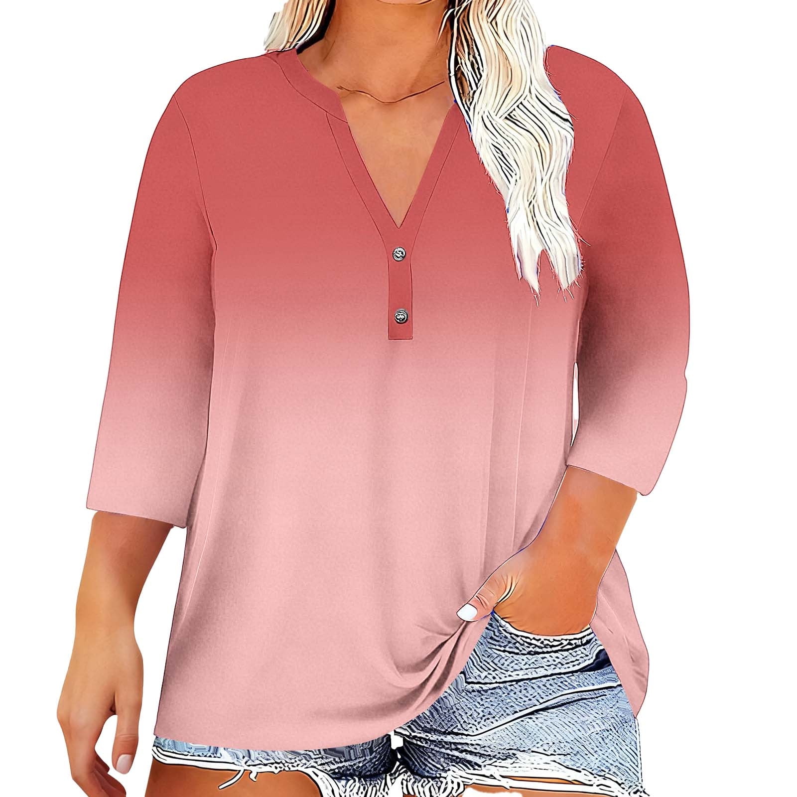 FDGIU Women's Plus Size Tunic Tops - 3/4 Sleeve Loose Casual Shirts to ...