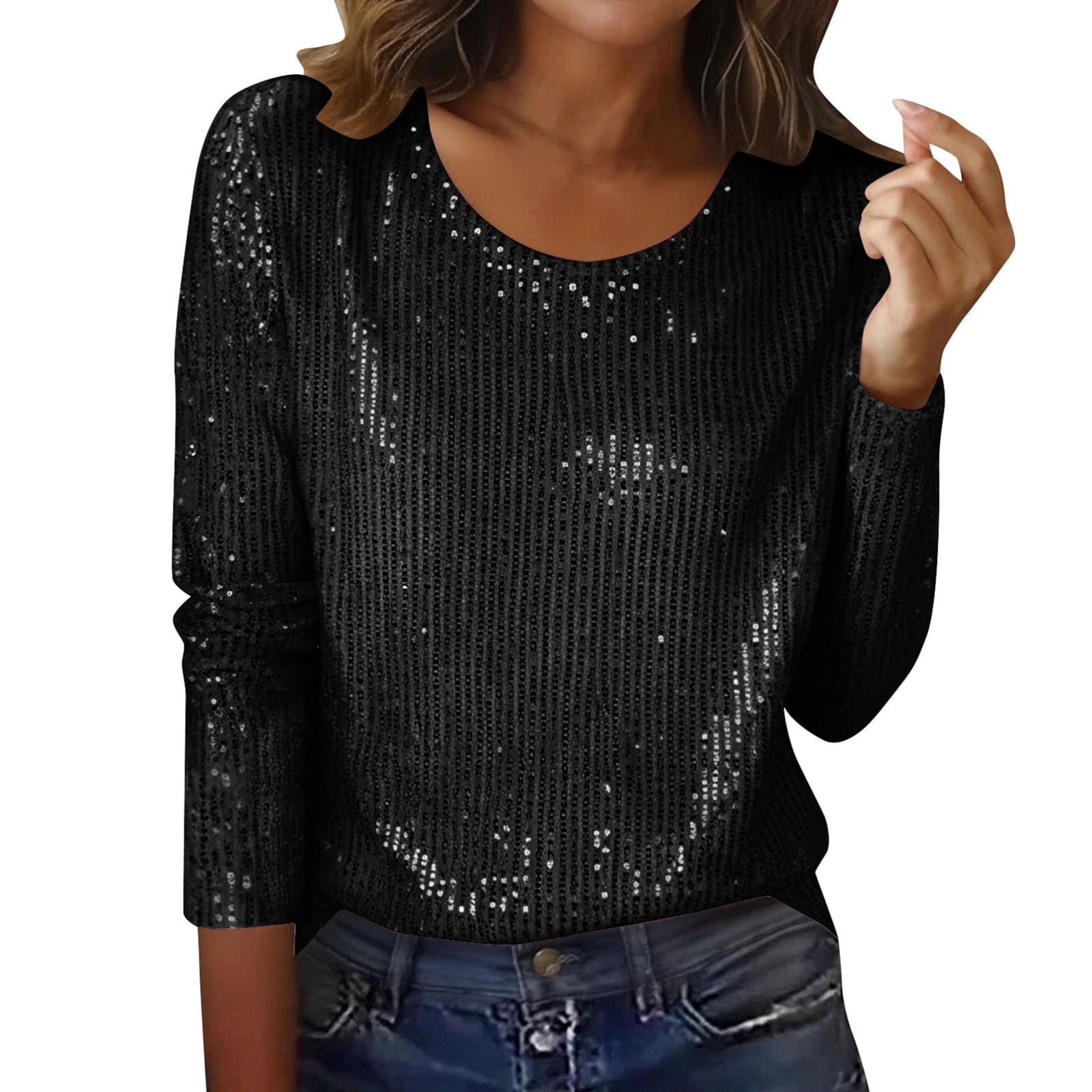 FDGIU ‌‌‌‌Women's Sequin Party Top - Sparkly Long Sleeve V Neck Holiday ...