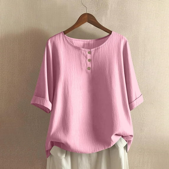 FDGIU Women's Short Sleeve V Neck Button Down Blouse - Solid Color ...