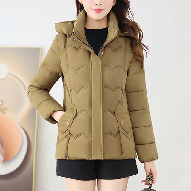 FDGIU Women's Slim Fit Puffer Coat - Attached Hood Zip Front ...