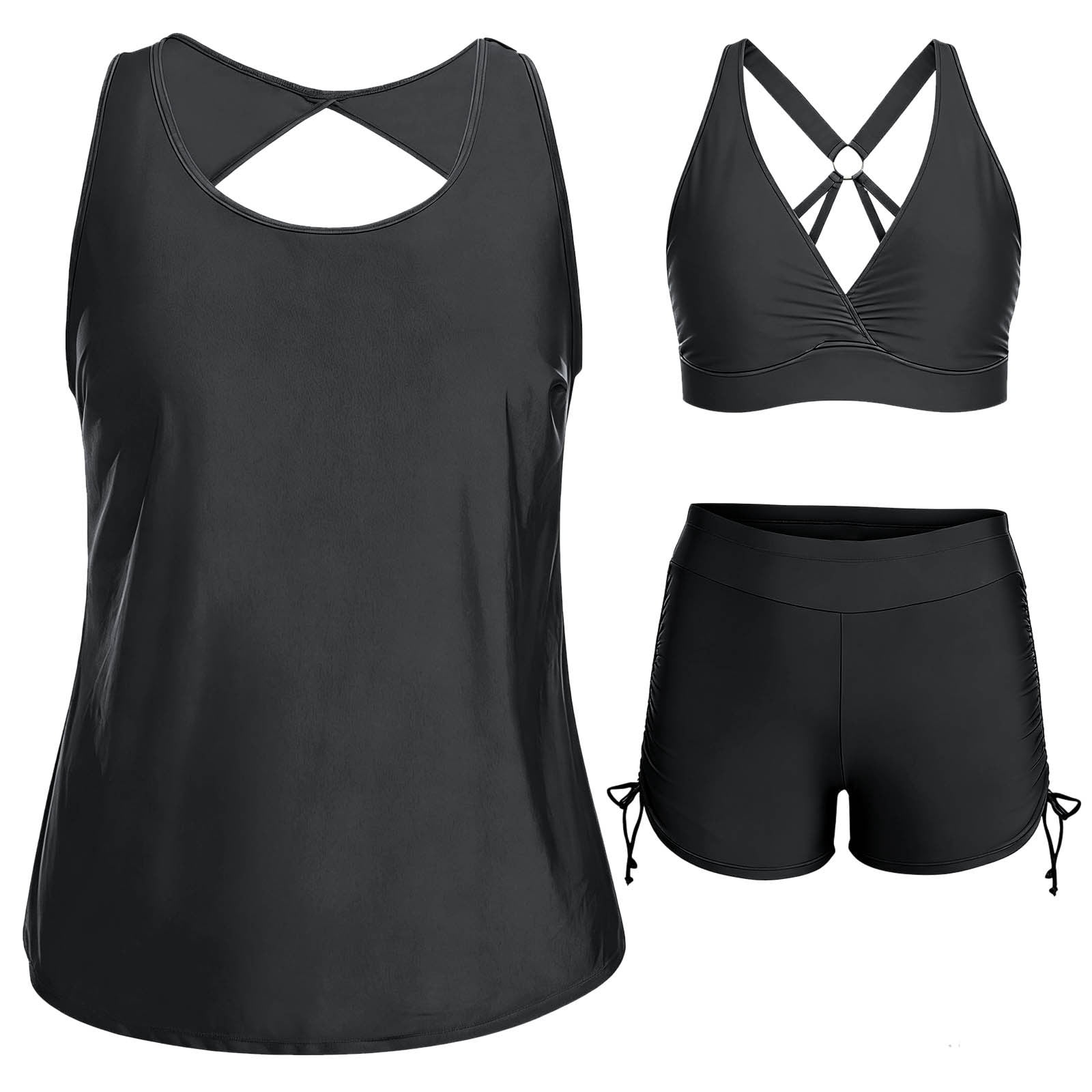 FDGIU Women's Tummy Control Tankini Set - Two Piece Summer Bathing Suit ...