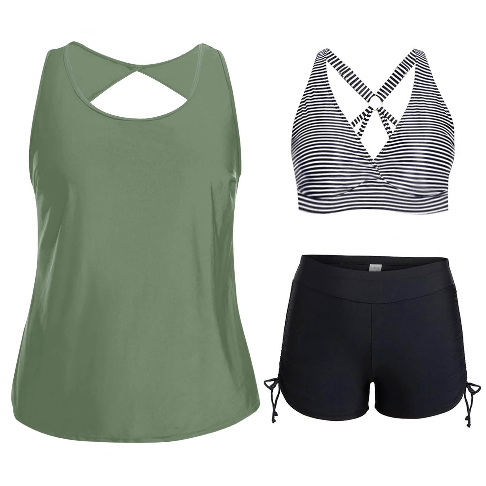 FDGIU Women's Tummy Control Tankini Set - Two Piece Summer Bathing Suit ...