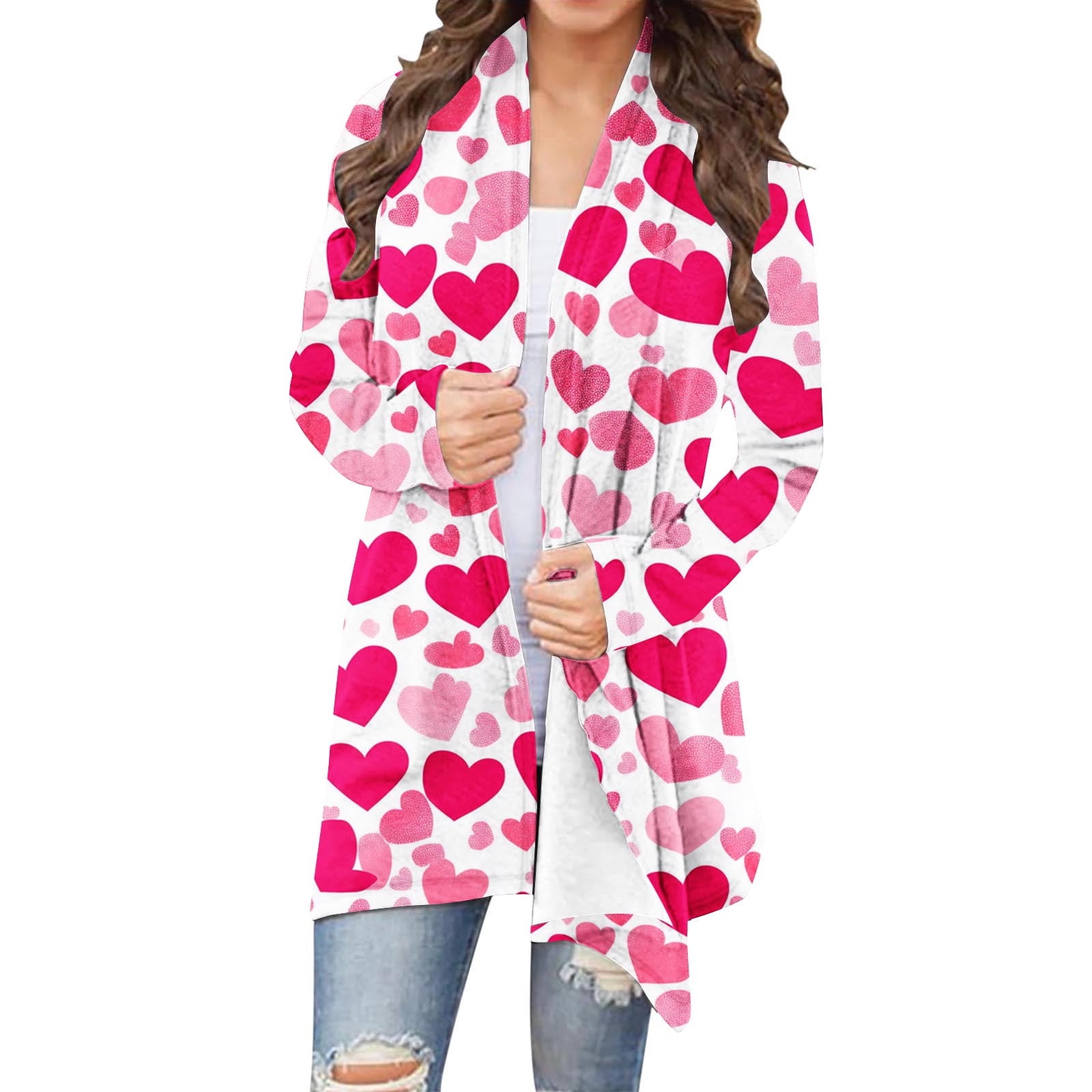 FDGIU ‌‌‌‌Women's Valentine Cardigan - Cute Heart Print Open Front Long ...