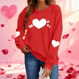 FDGIU Women's Valentine Pullover Sweatshirt, Cozy Heart Print Long ...
