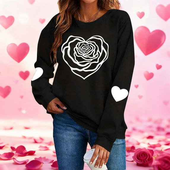 FDGIU Women's Valentine Pullover Sweatshirt, Cozy Heart Print Long ...