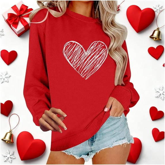 FDGIU Women's Valentine's Day Sweatshirt - Cute Red Graphic Pullover ...