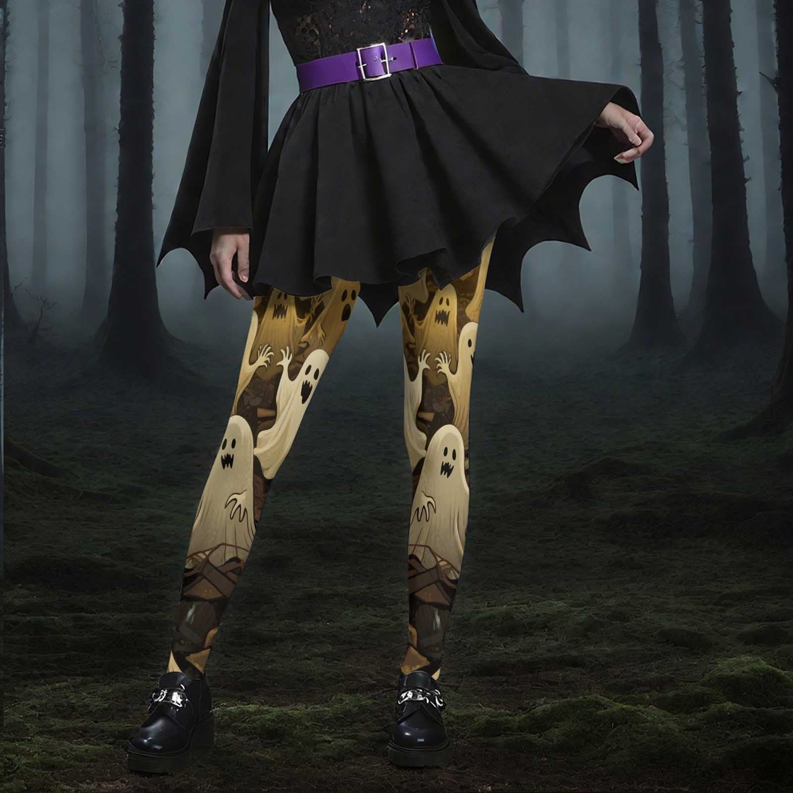 FDGIU Yoga Pants Stretch Pants Women's Halloween Ghost Print Leggings ...