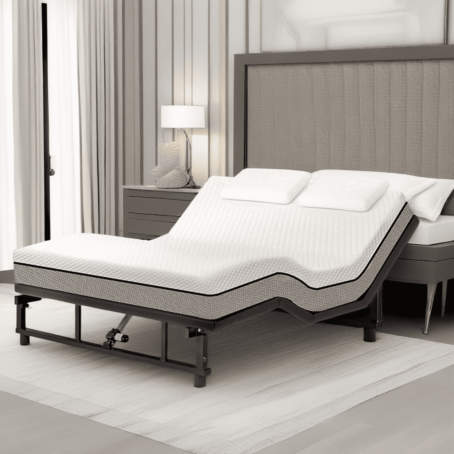 FDIDY Adjustable Queen Bed Base Frame with Head and Foot Incline Quiet Motor Wireless Remote Zero Gravity Easy Assembly Black Universal Mattress