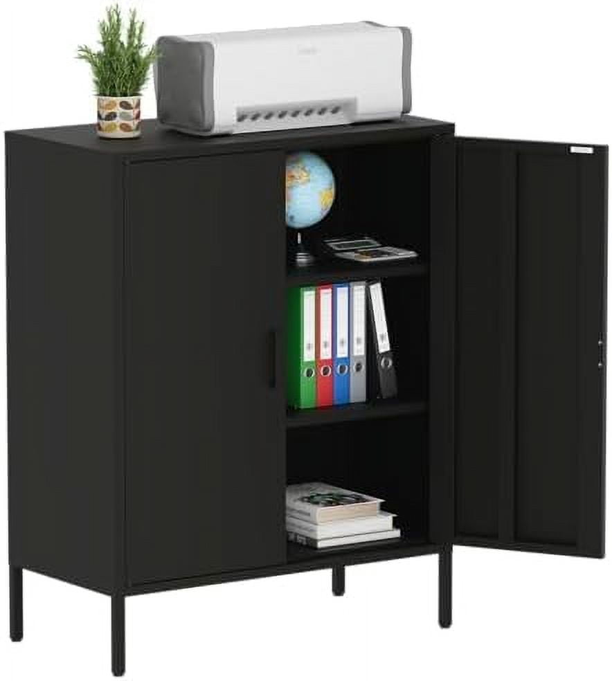 FDIGLUL 2 Door Black Metal Cabinet with Adjustable Shelves 3 Tier ...