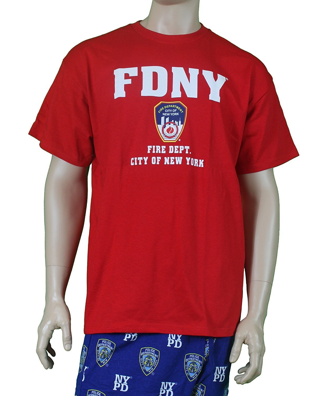 FDNY Short Sleeve White Fire Dept Logo and Shield T-Shirt Red Large ...