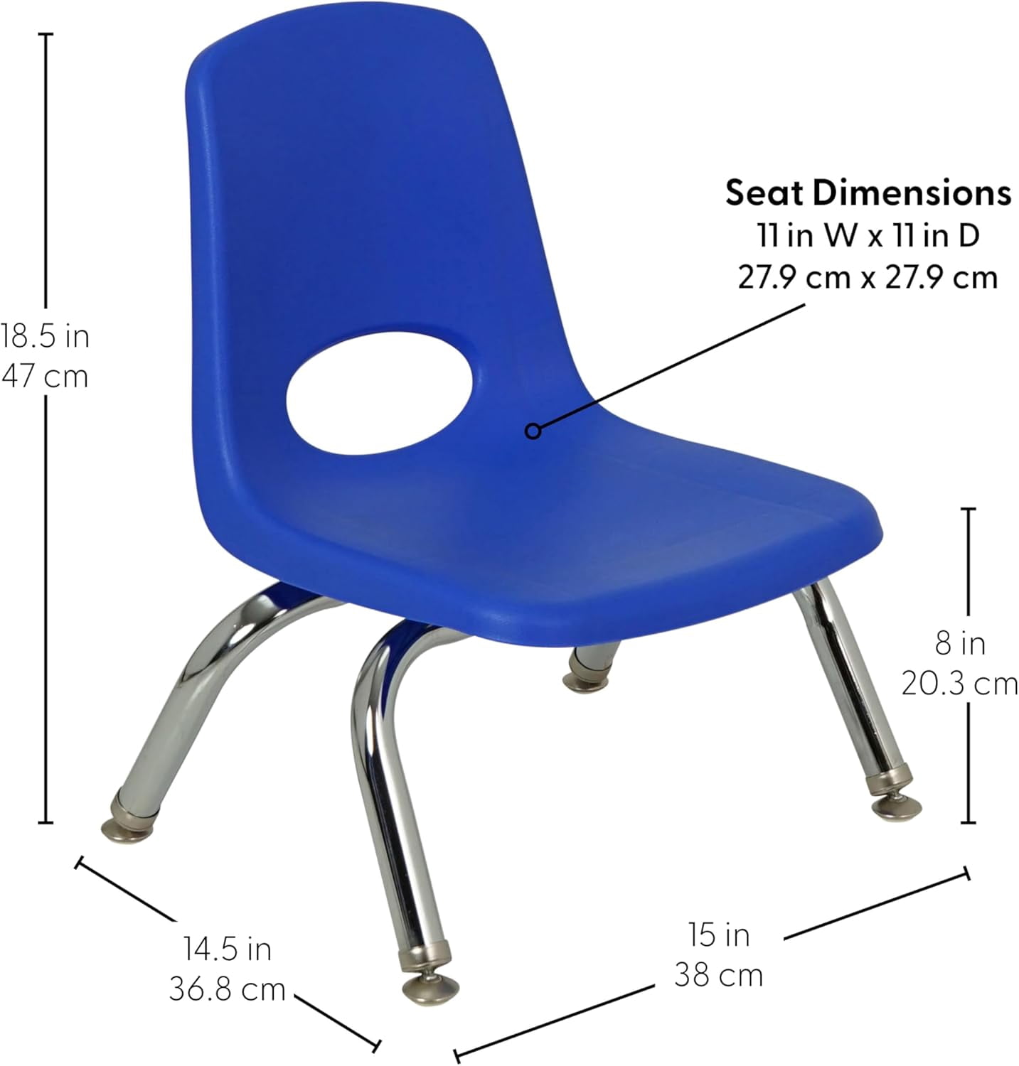 FDP 8" School Stack Chair, Stacking Student Seat with Chromed Steel ...