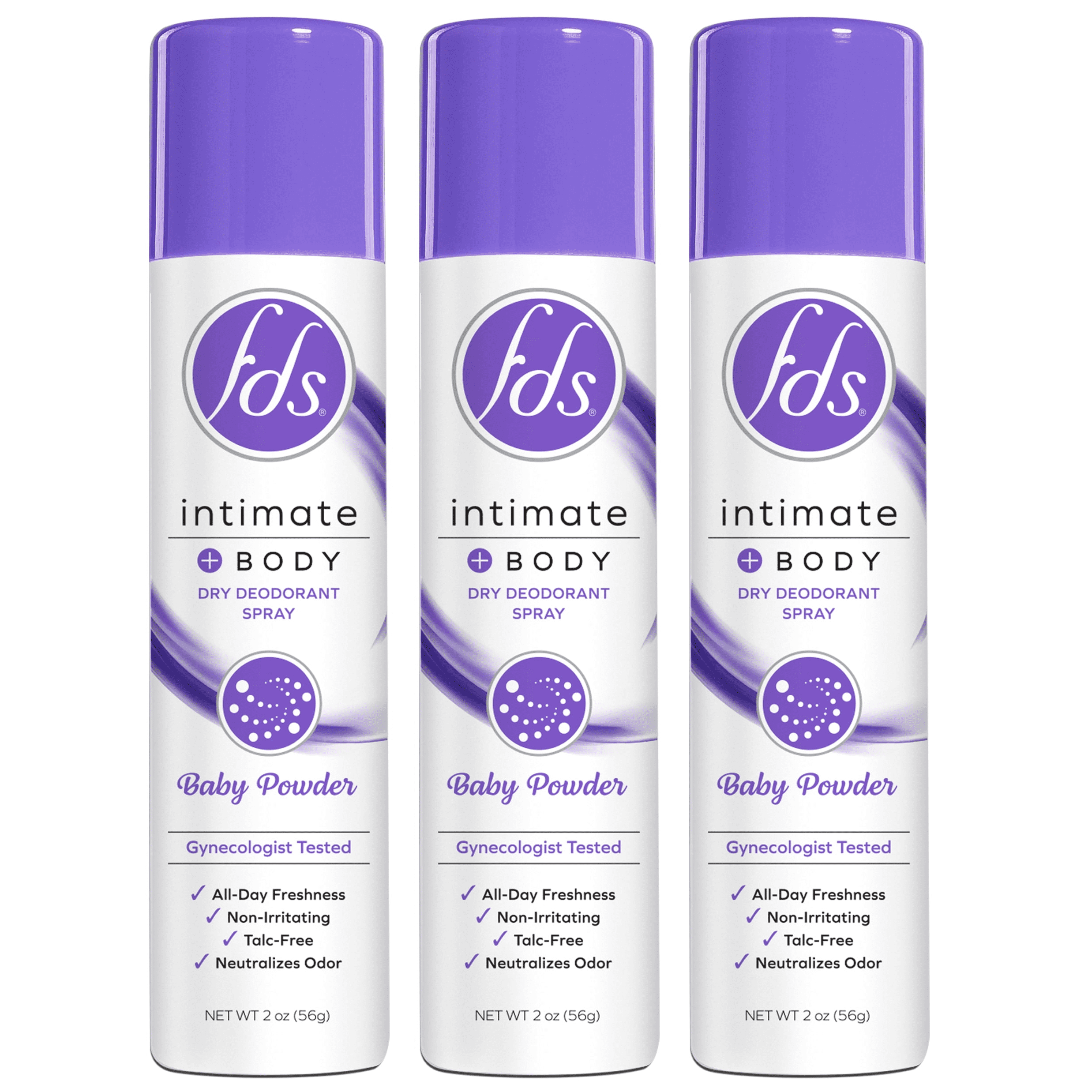 FDS Intimate + Body Dry Feminine Deodorant Spray, Baby Powder, 3 Pack ...