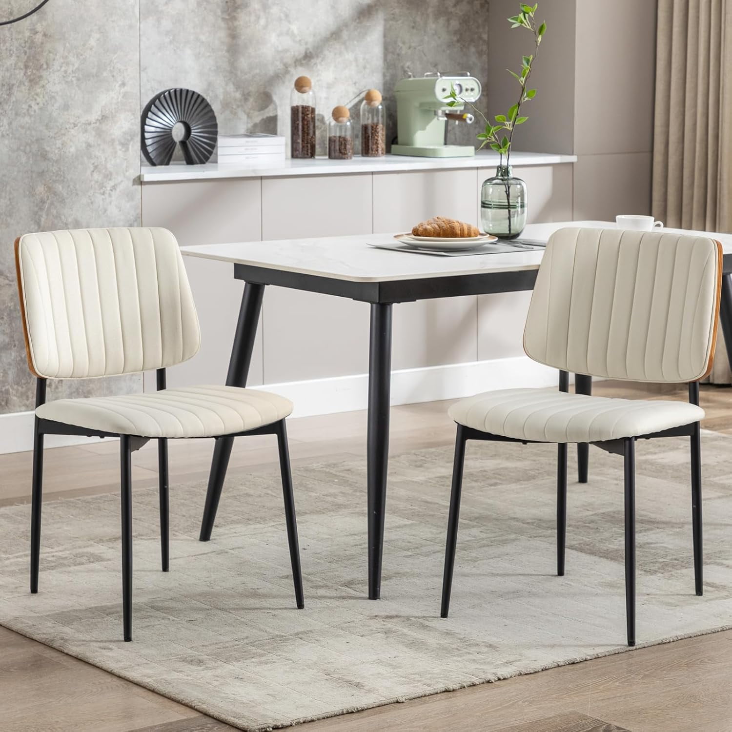 FDSHOIYN Black Leather Dining Chairs Set of 2 Mid Century Modern Dining ...
