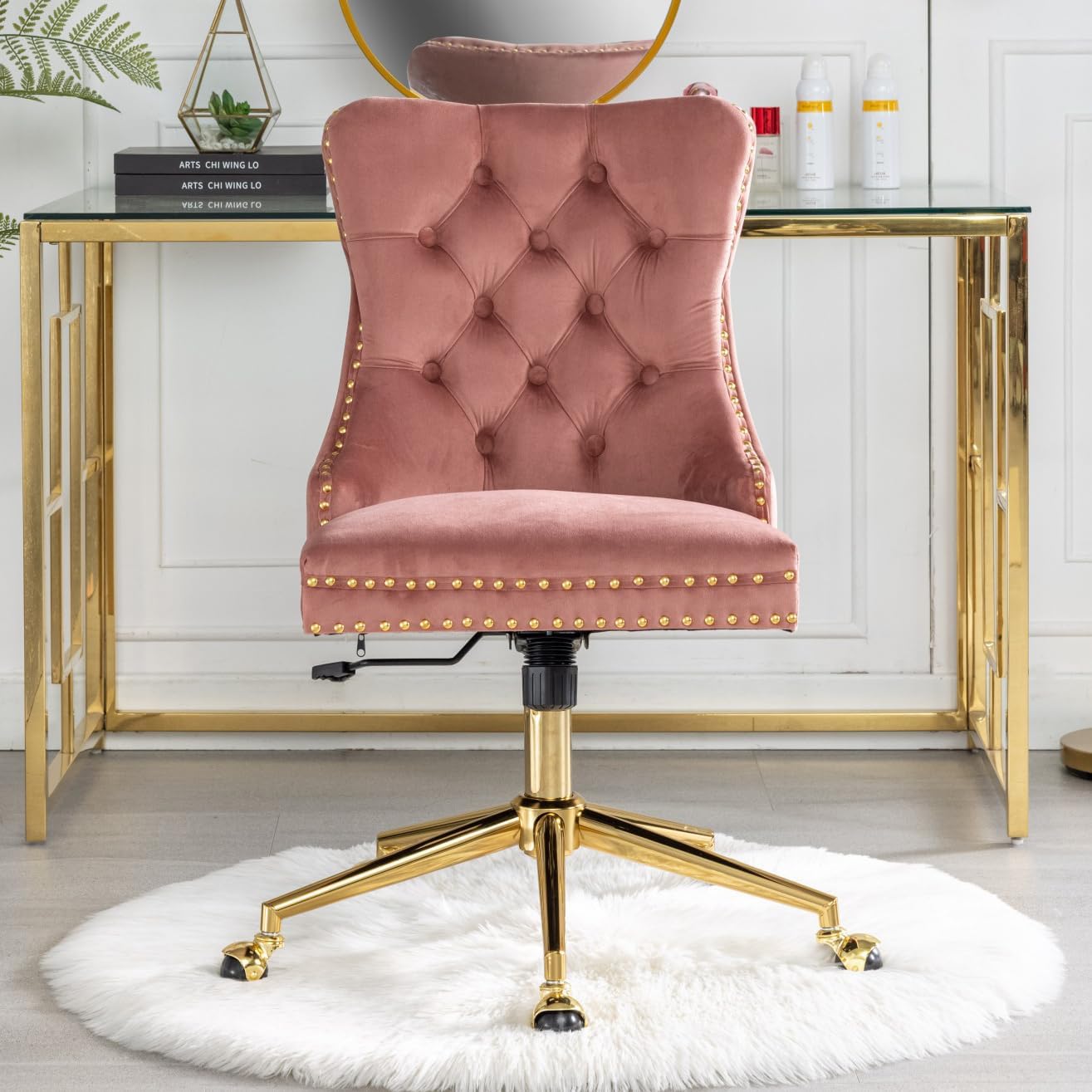 FDSHOIYN Desk Chair Modern Velvet Upholstered Tufted Button Office ...