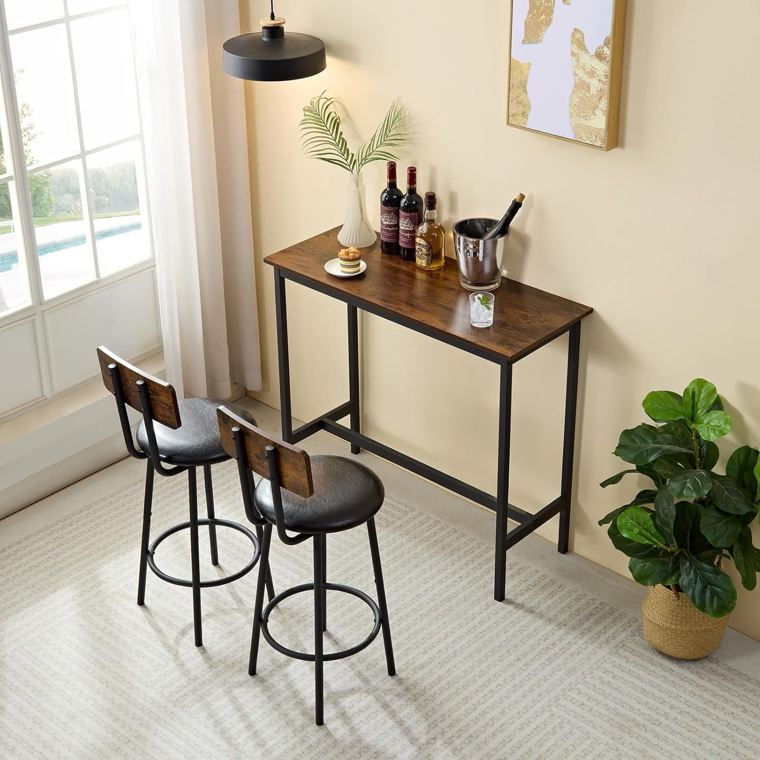 FDSHOIYN Dining Table Set Industrial Small Bar Table and Chairs Set for ...