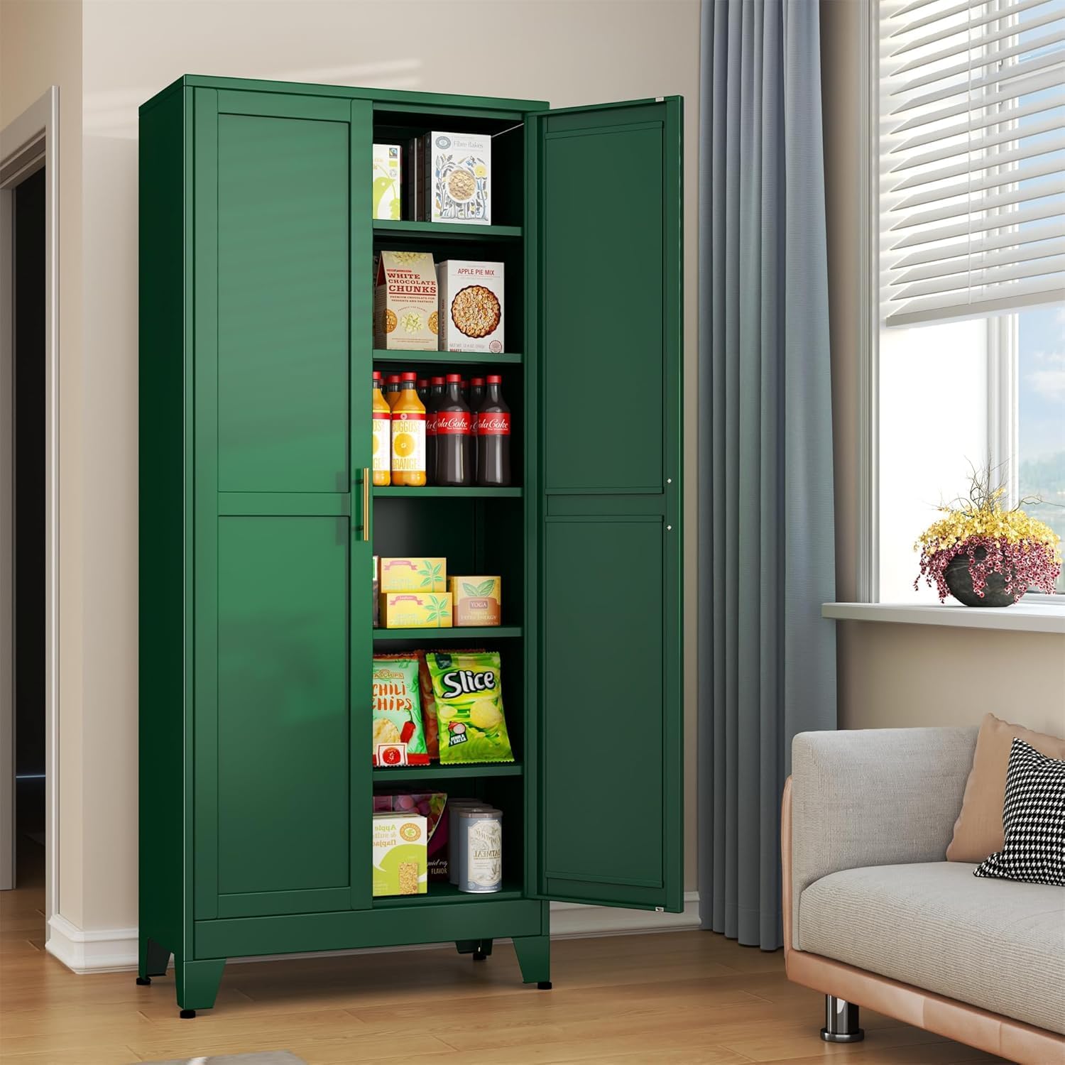 FDSHOIYN Metal Pantry Storage Cabinet Kitchen Storage Cabinets with ...