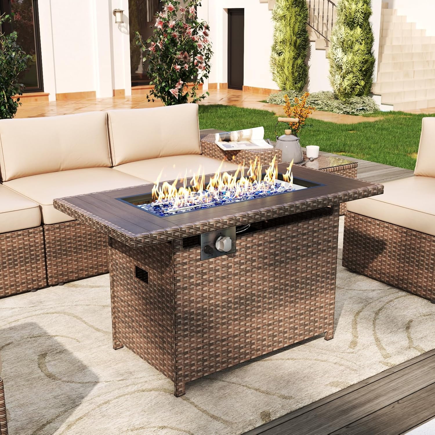 FDSHOIYN Propane Fire Pit Table with Storage 40 in CSA Propane Fire ...
