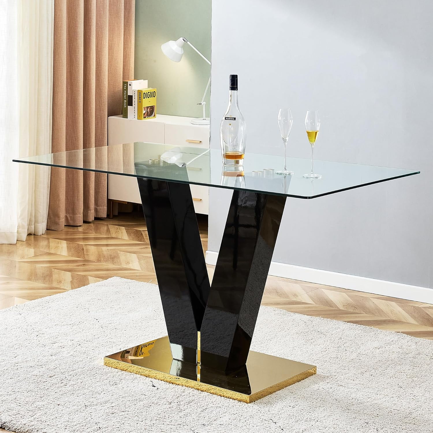 FDSHOIYN Square Glass Dining Table Glass Kitchen Table with Clear ...