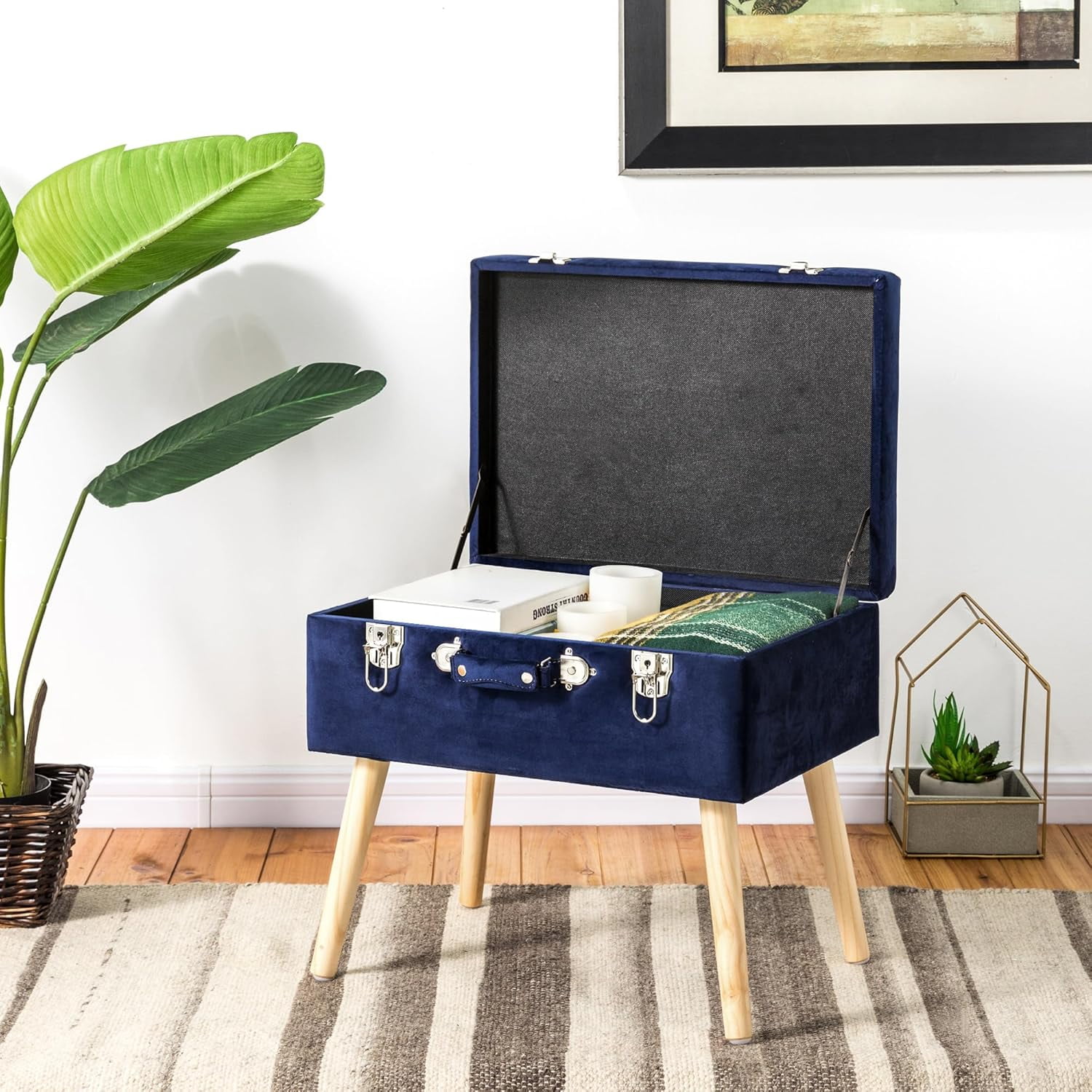 FDSHOIYN Storage Ottoman Foot Rest Makeup Vanity Stool 19.75" L Velvet ...