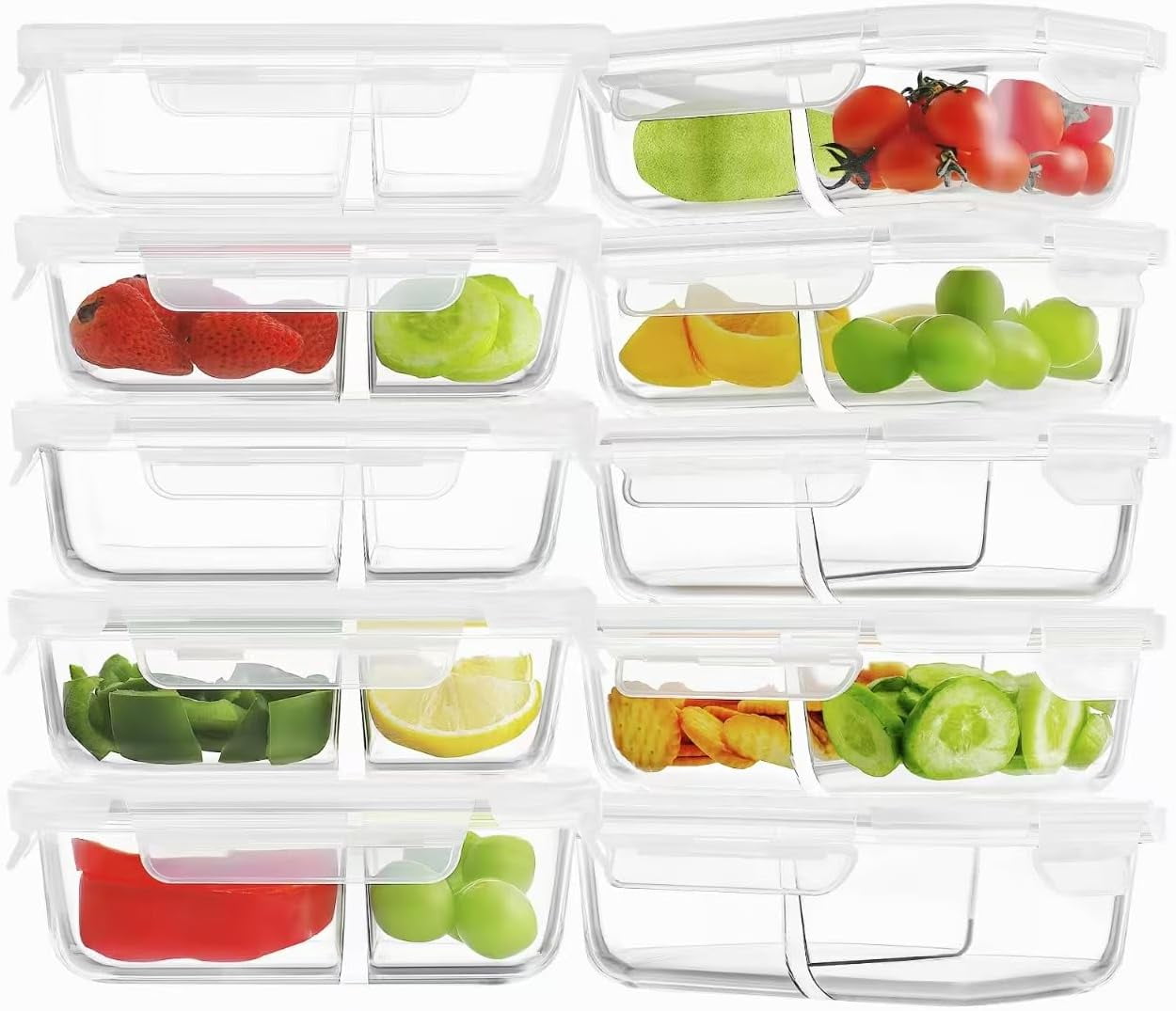 FDTBYHVYT 10 Pack 24oz Glass Meal Prep Containers 2 Compartment Food ...