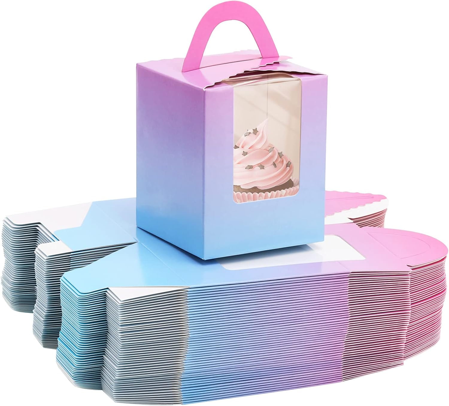 FDTBYHVYT 100Pcs Cupcake Boxes 3.6in*3.6in*4.3in Individual Cupcake ...