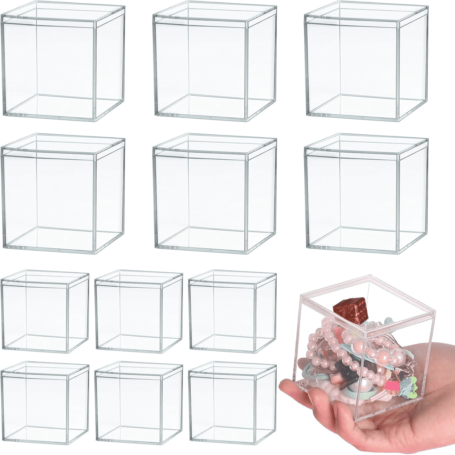 FDTBYHVYT 12 PCS Acrylic Square Cube Small Clear Plastic Display Boxes ...