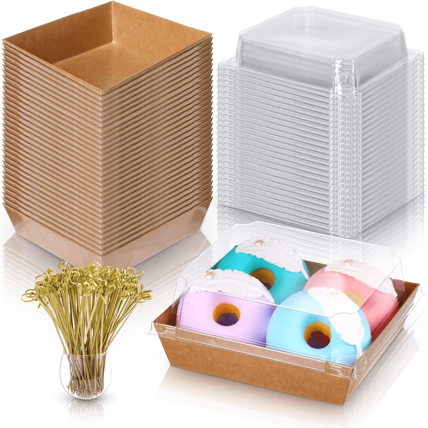 FDTBYHVYT 200 Pcs Paper Charcuterie Boxes with Clear Lids 100 Brown ...