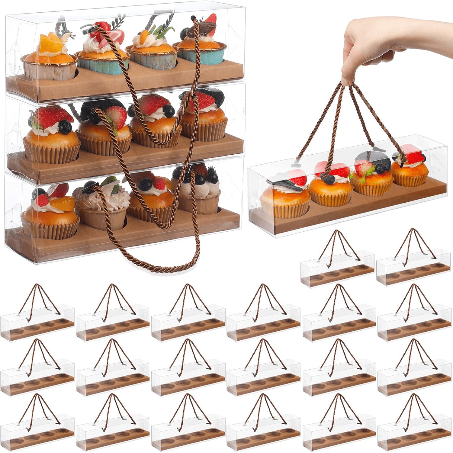 FDTBYHVYT 24 Pcs Clear Cupcake Boxes with Handle 4 Bakery Cake Boxes 12 ...