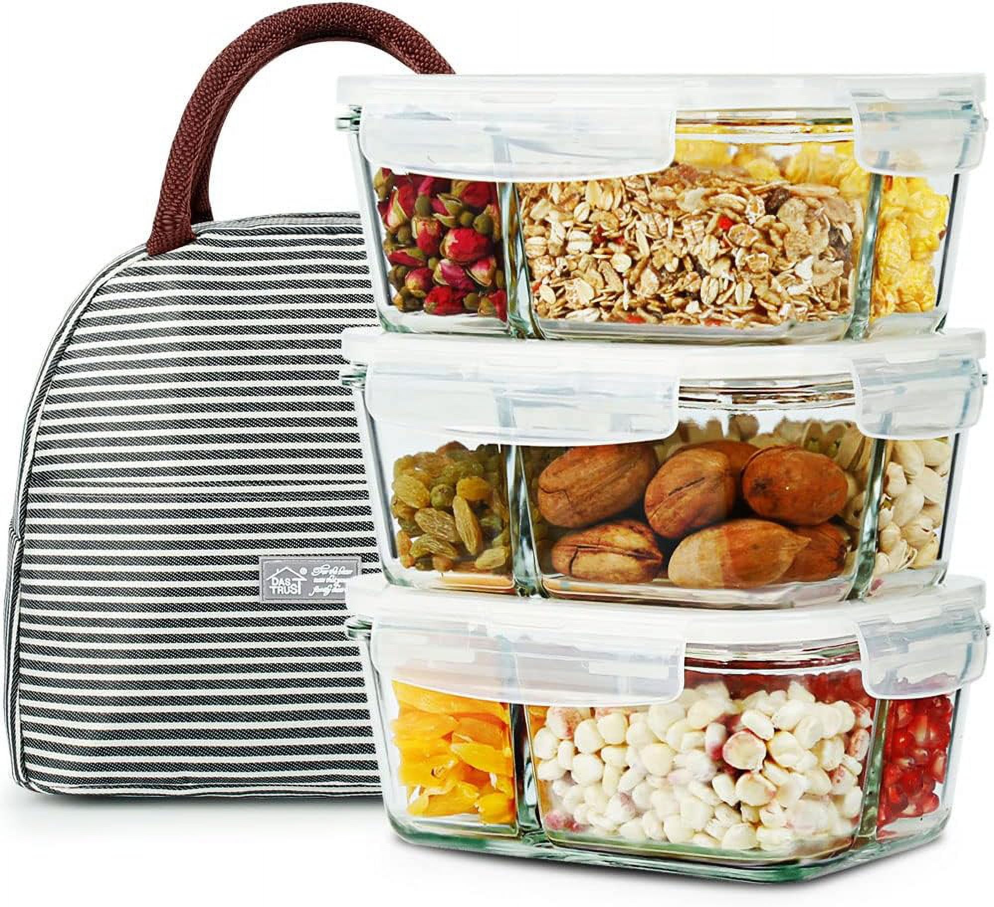 FDTBYHVYT 3 Pack Food Storage Containers 2 Compartments Glass Meal Prep ...