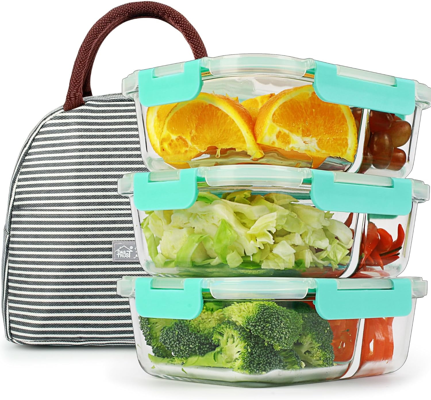 FDTBYHVYT 3 Pack Food Storage Containers 2 Compartments Glass Meal Prep ...