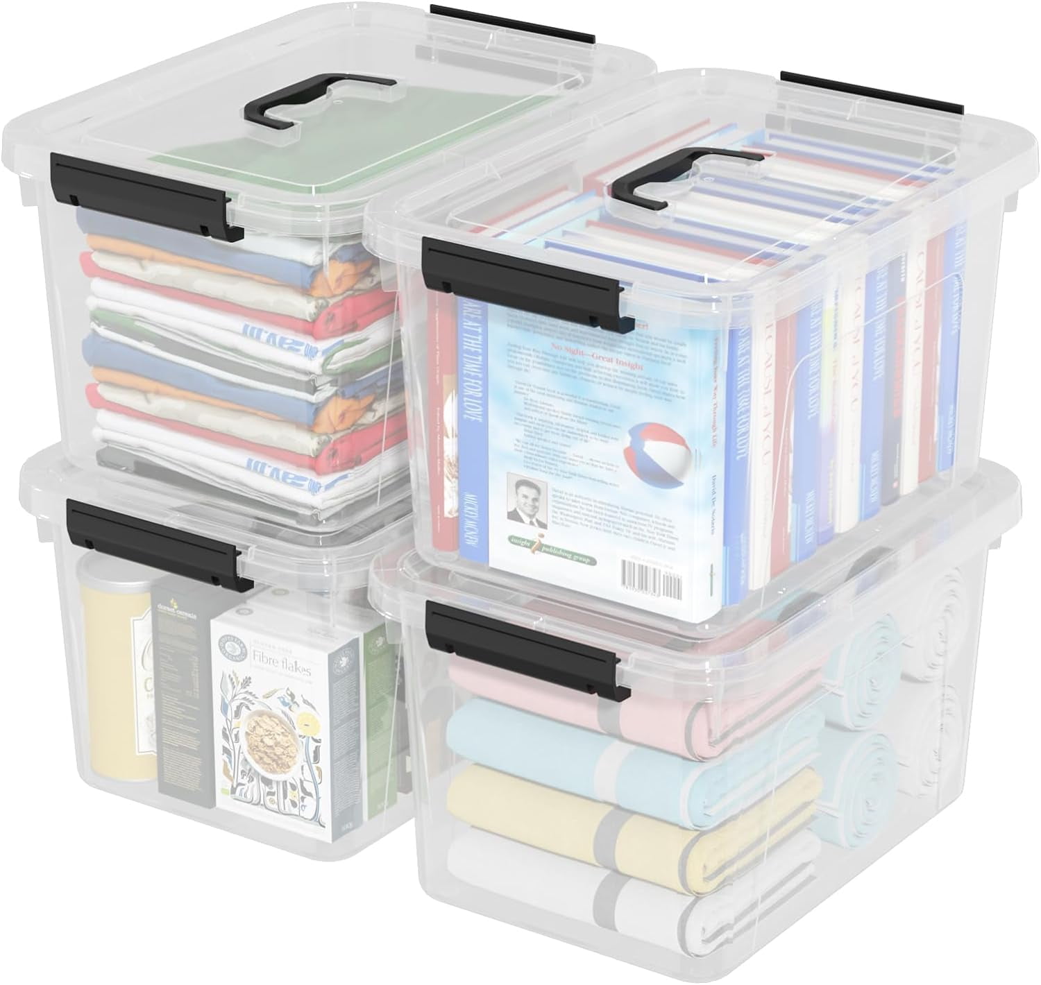 FDTBYHVYT 4 Packs 18 Quart Clear Plastic Storage Latching Bins Clear ...