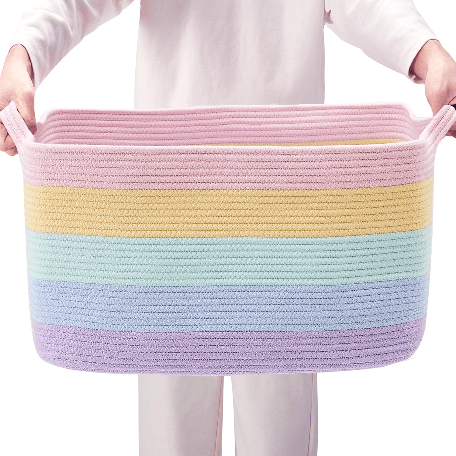 FDTBYHVYT 75L Extra Large Rainbow Cotton Rope Storage Basket for ...