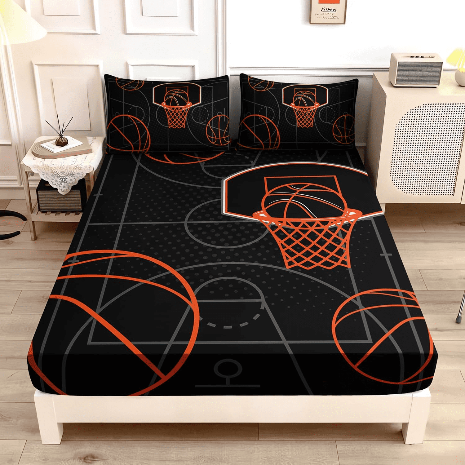FDTBYHVYT Basketball Court Print Queen Fitted Sheets Set for Boys ...
