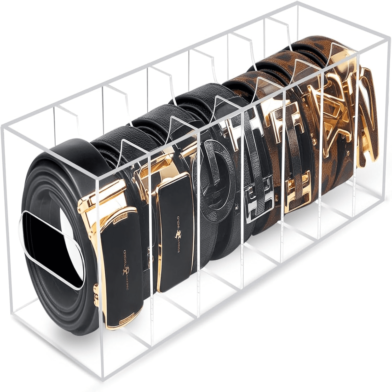 FDTBYHVYT Belt Organizer With Dust cover Acrylic 7 Compartments Belt ...