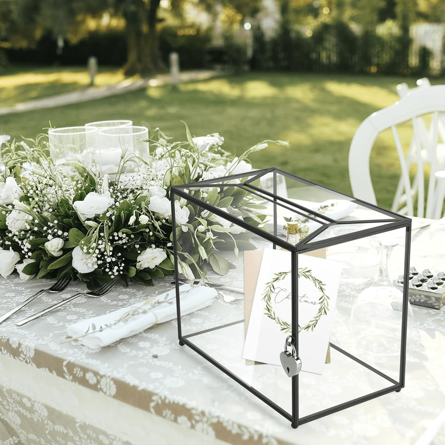 FDTBYHVYT Black Glass Card Wedding Card with Lock Large Gift Card with ...