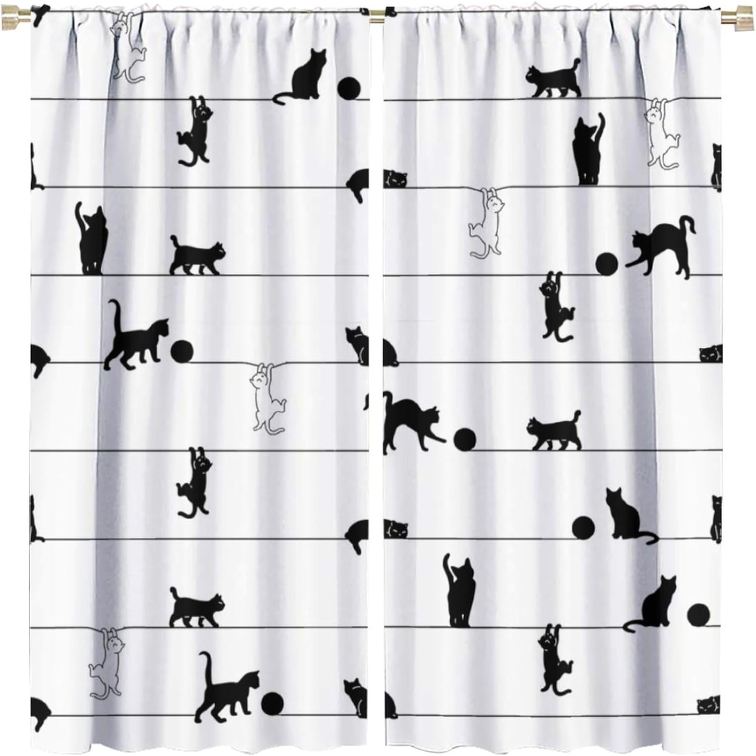 FDTBYHVYT Bohemian Minimalism Cat Curtains Cute Kitten in Different ...
