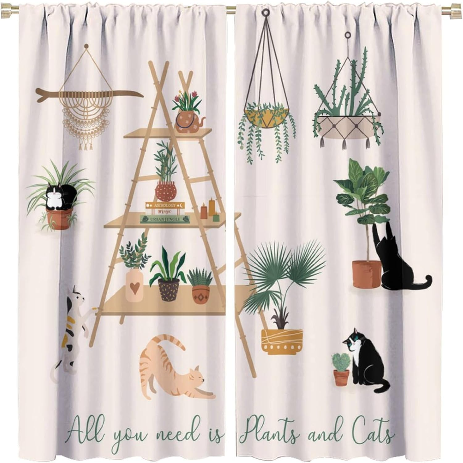 FDTBYHVYT Bohemian Minimalism Cat Curtains Cute Kitten in Different ...