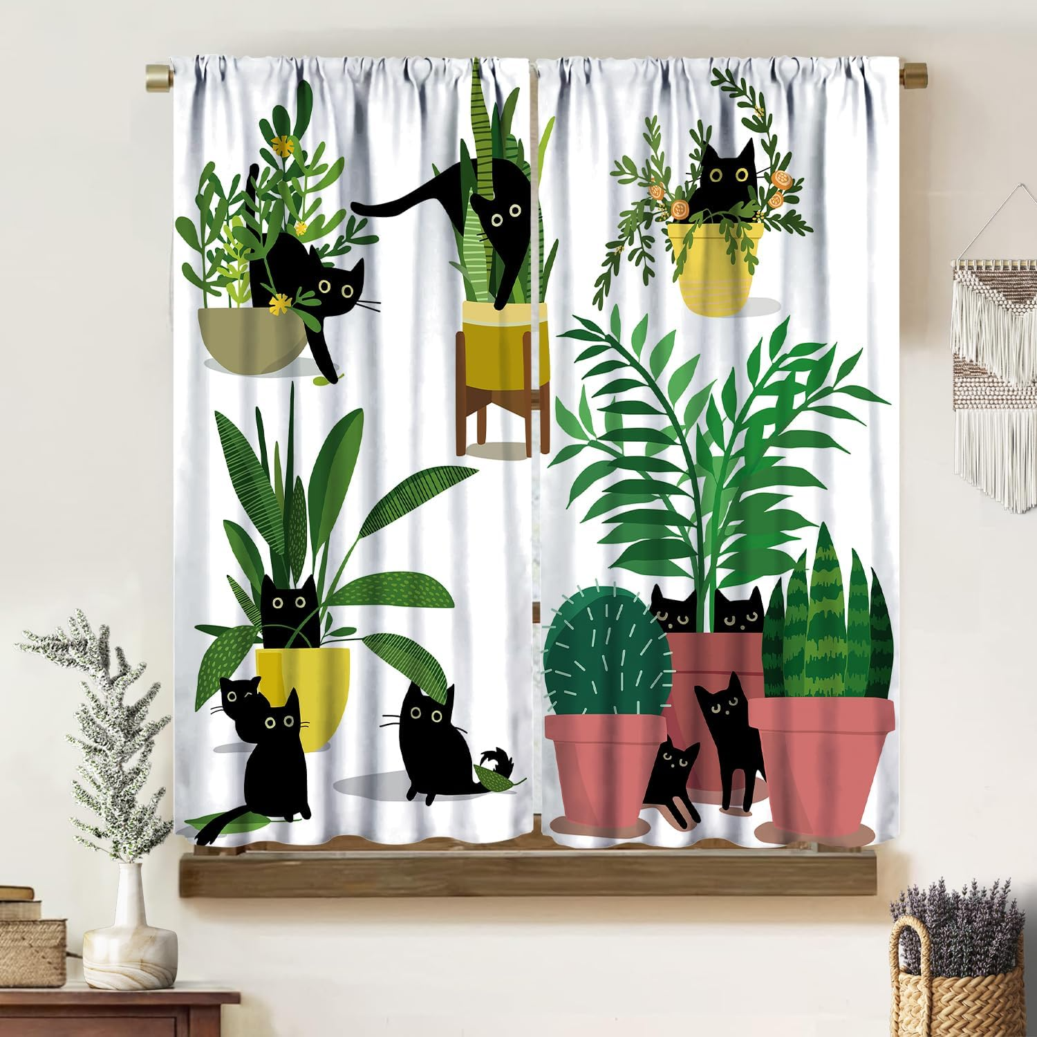 FDTBYHVYT Bohemian Minimalism Cat Curtains Cute Kitten in Different ...