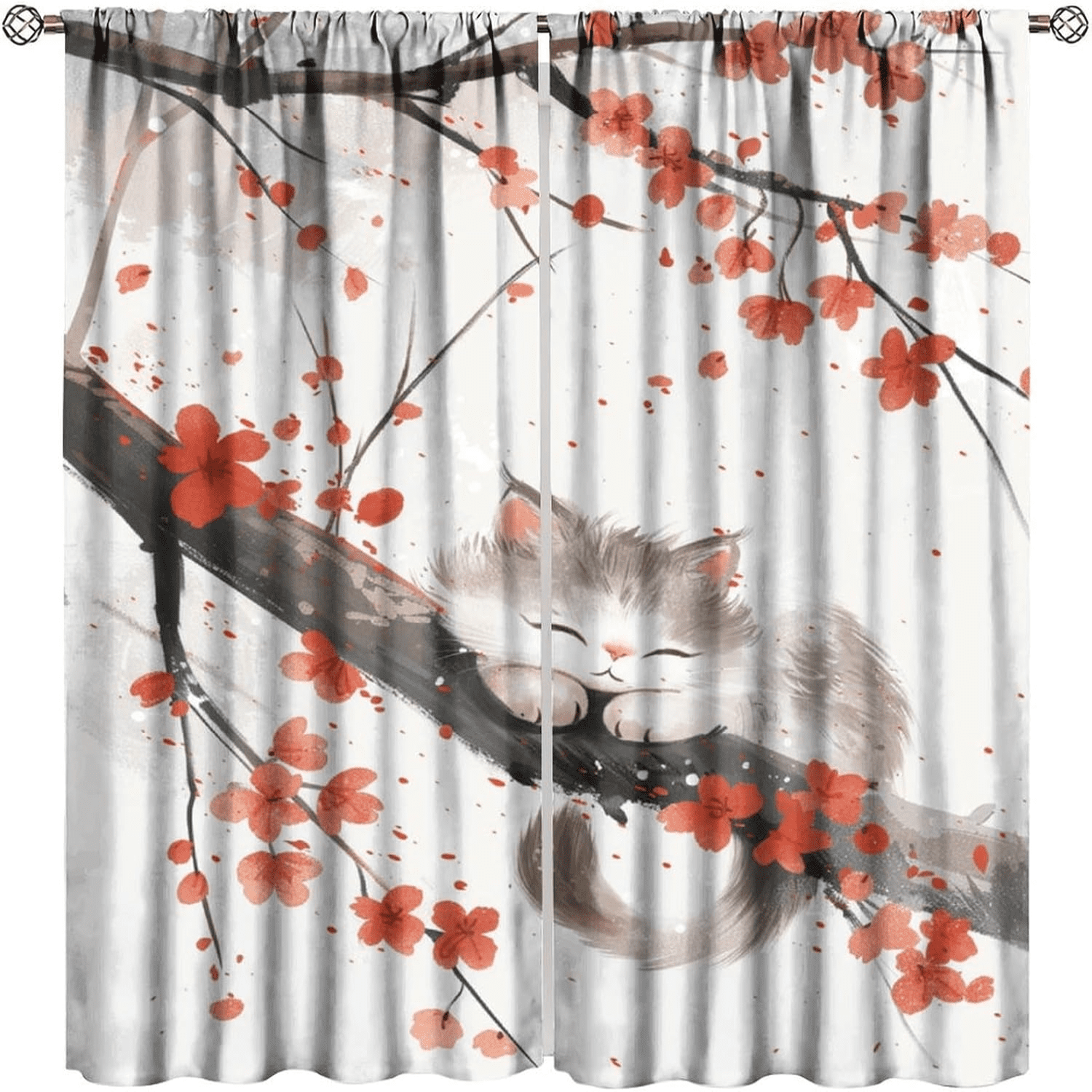 FDTBYHVYT Bohemian Minimalism Cat Curtains Cute Kitten in Different ...