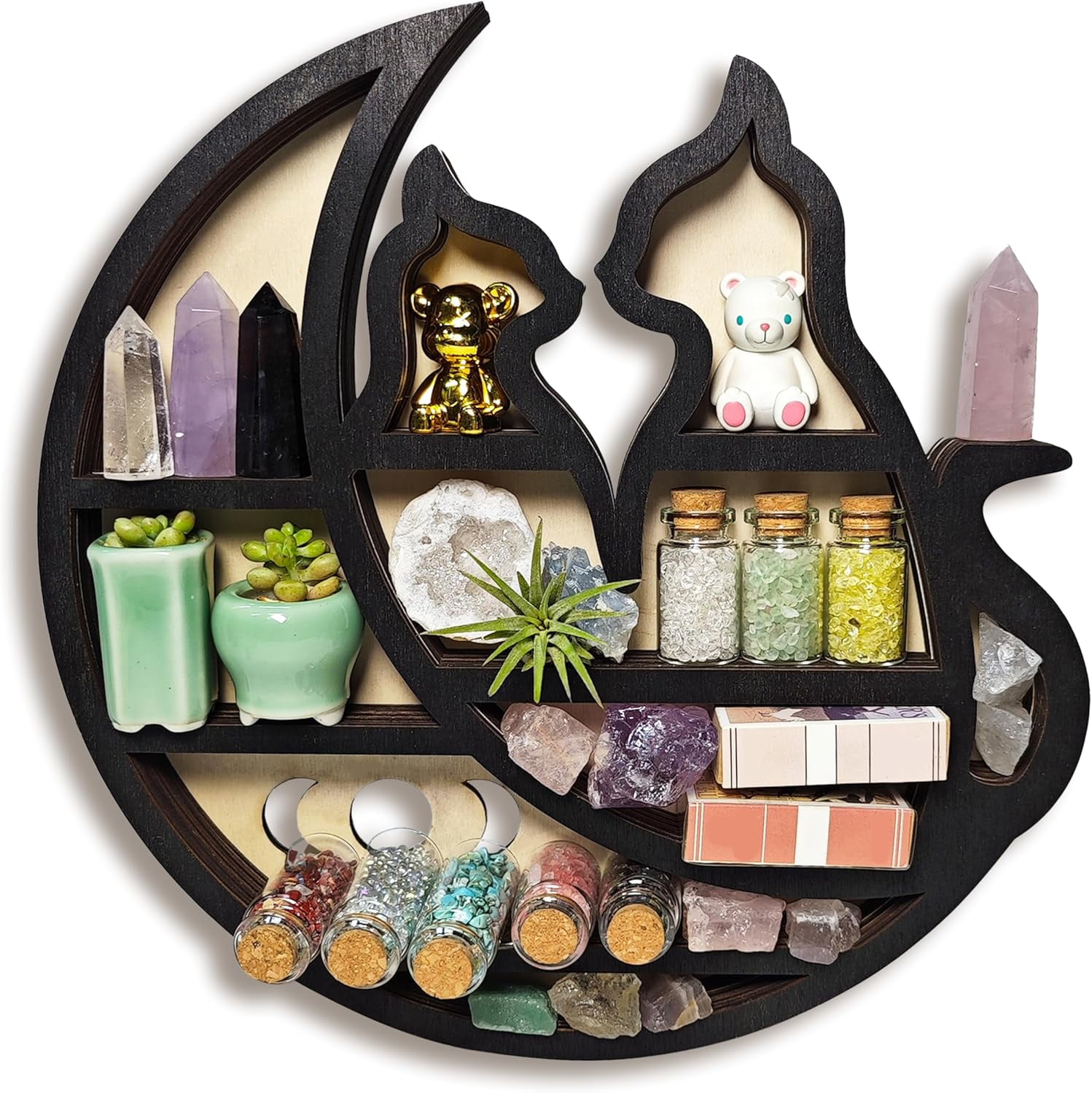 FDTBYHVYT Cats on The Moon Crystal Display Shelf Wooden Hanging ...