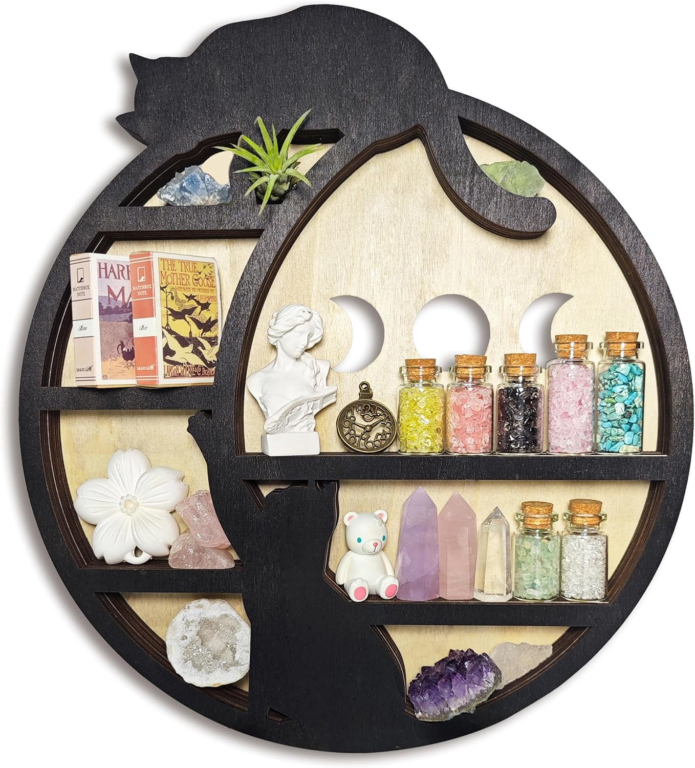 FDTBYHVYT Cats on The Moon Crystal Display Shelf Wooden Hanging ...