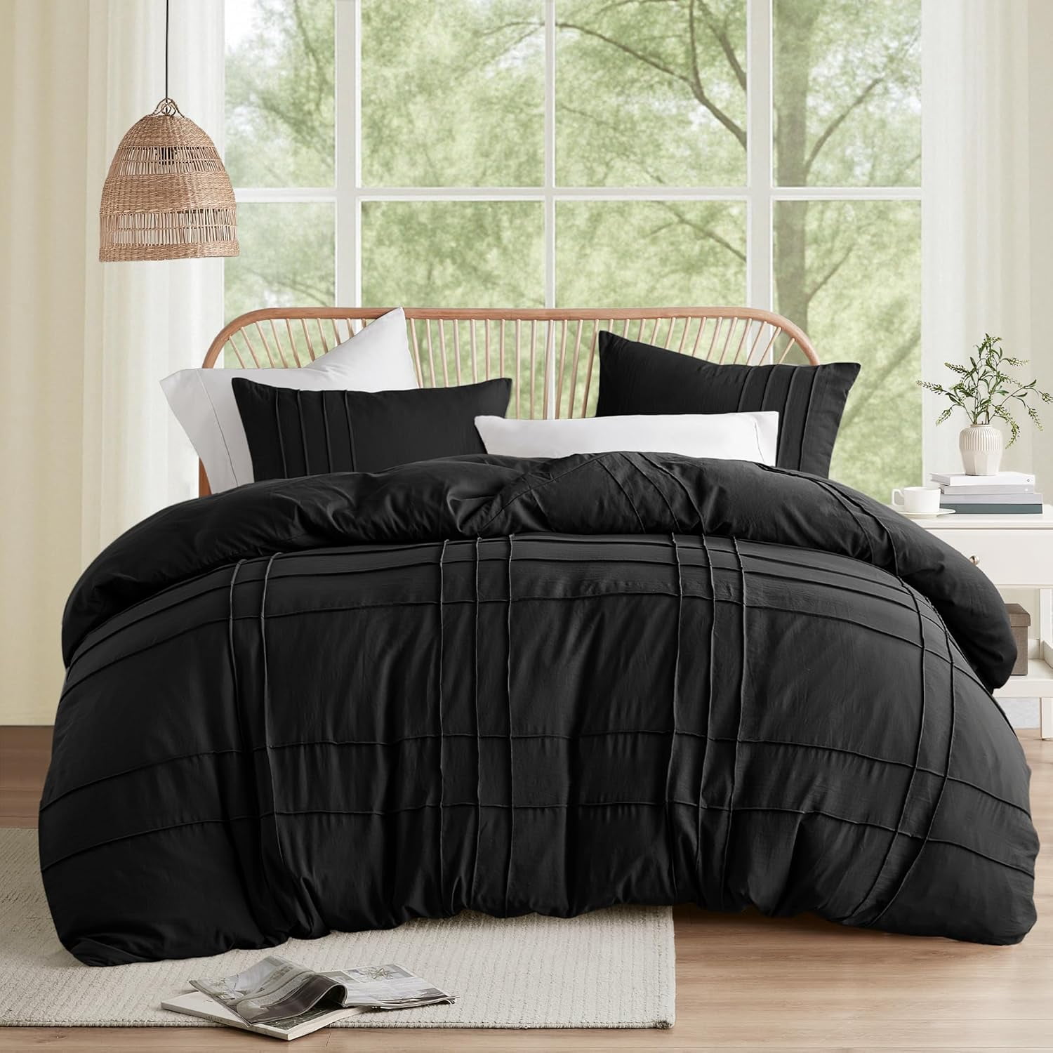 FDTBYHVYT Clay King Size Duvet Cover Set - 3-pc Pintuck Pleated Duvet ...
