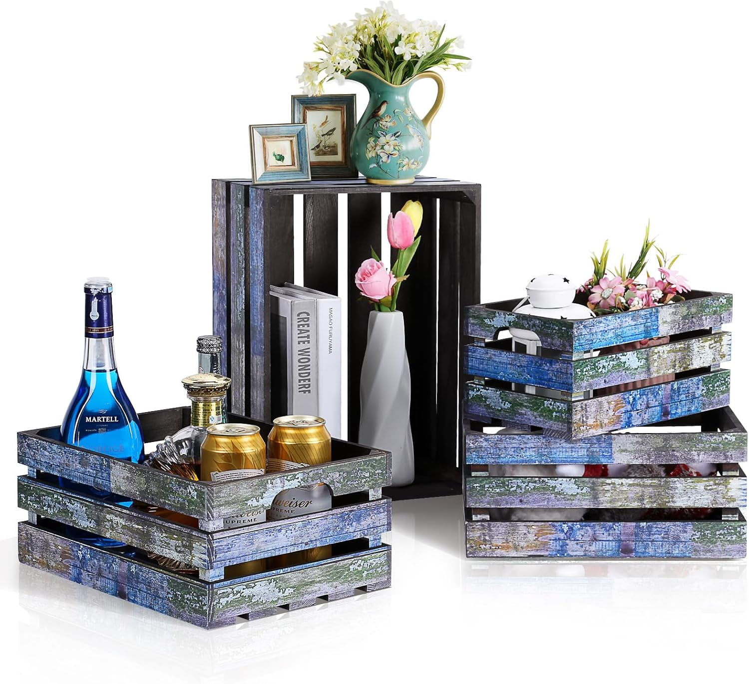 FDTBYHVYT Decorative Wood Crates Nesting Storage Container 6 Size ...