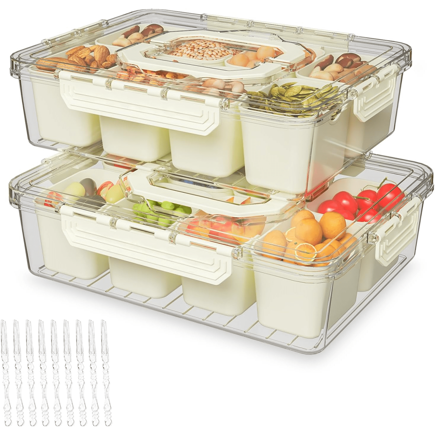 FDTBYHVYT Divided Serving Tray with Lid and Handles 8 Compartments ...